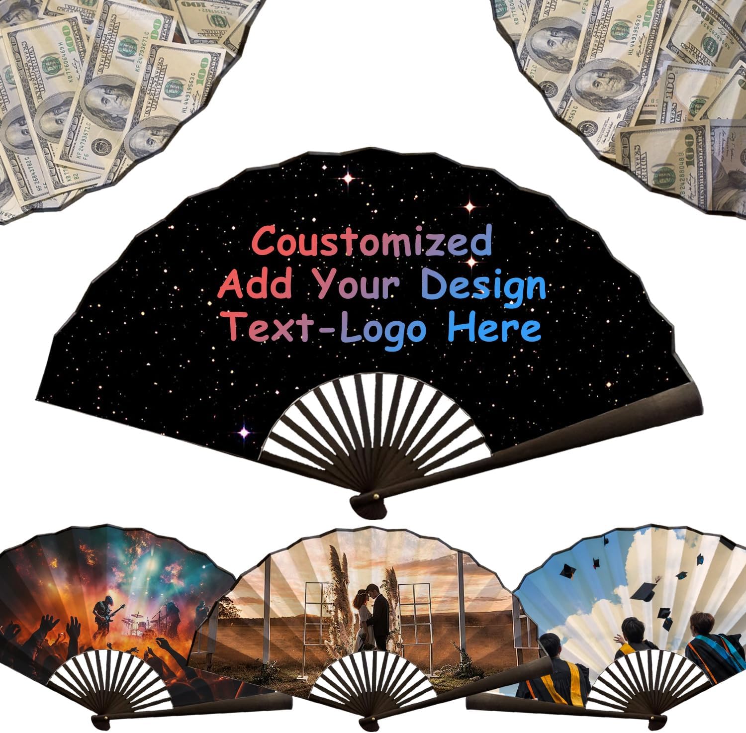 Amazon.com: Generic Custom Folding Hand Fan Personalized Handheld Fans ...