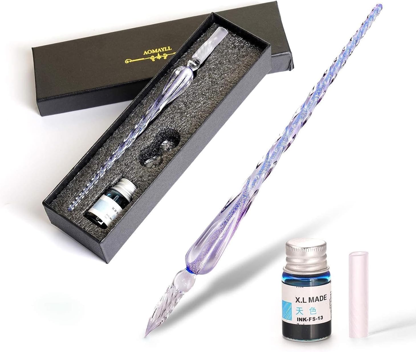 LUOSHI Random Ink color and pen design Crystal Glass Dip Pen and Ink ...