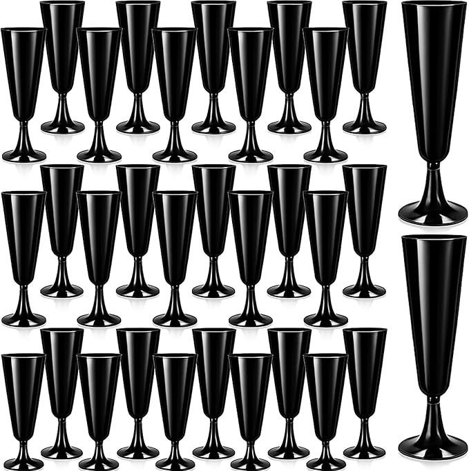 Amazon.com | Domensi 40 Pack Black Champagne Flutes Bulk Plastic ...