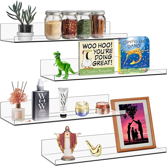 Amazon.com: Floashelf 15 inch Acrylic Shelves - 4 Pack Clear Floating ...