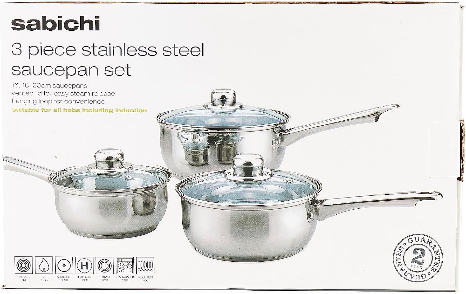 Sabichi 3pc Day To Day Saucepan Set - Stainless Steel - Dishwasher Safe ...