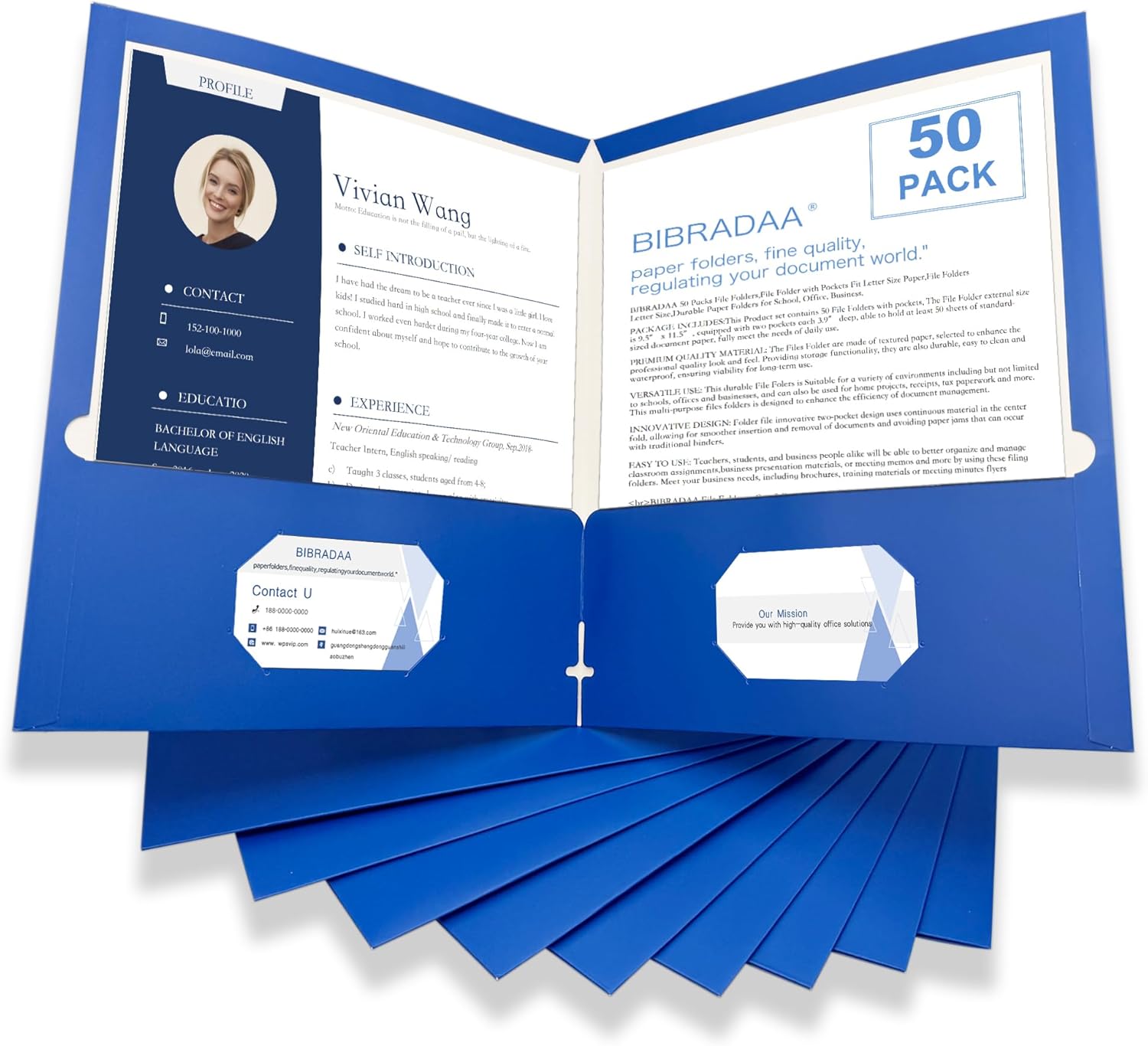 Amazon.com : BIBRADAA® 50 Packs Blue Paper Folders with Pockets,Paper ...