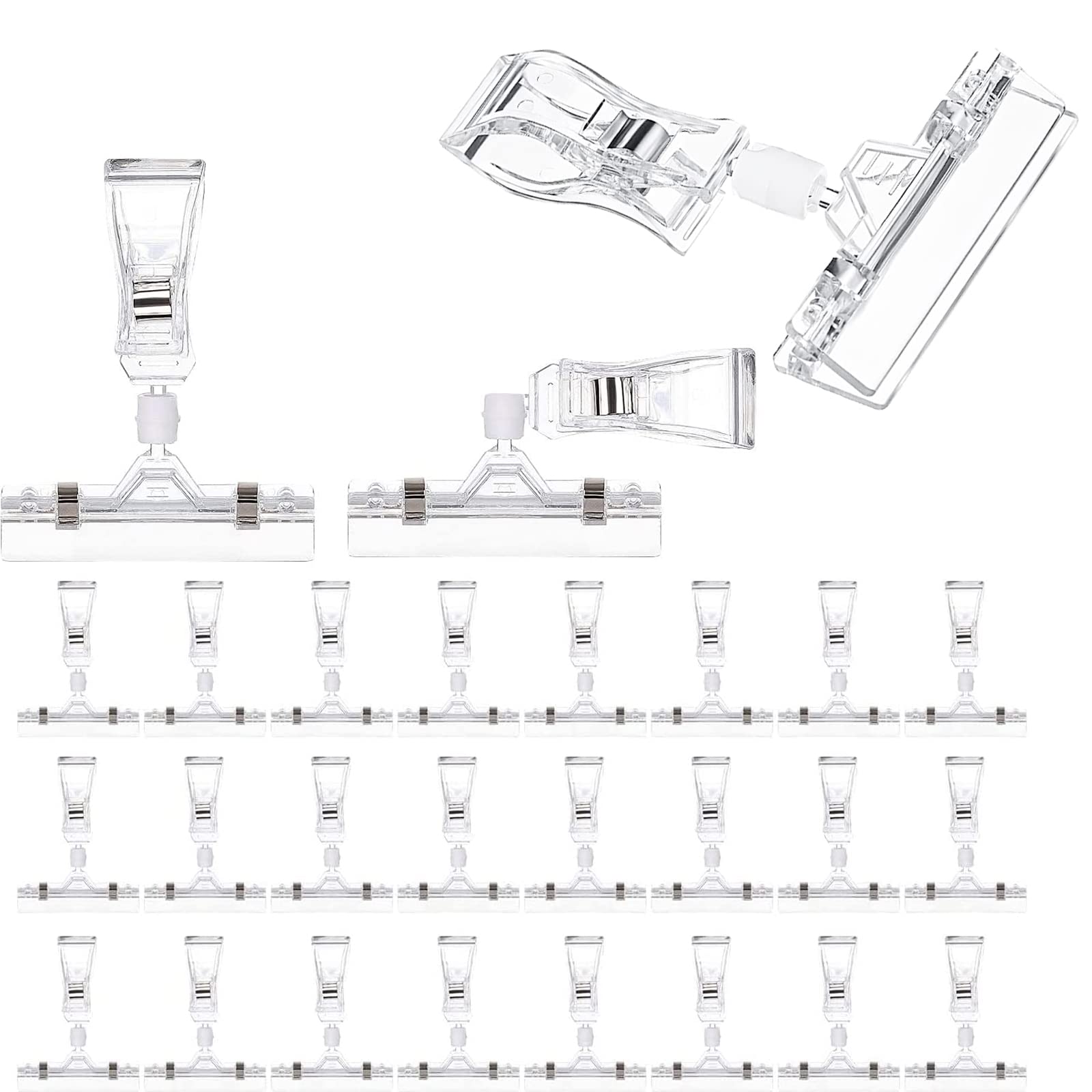 30Pcs Sign Clips Holders, Clear Plastic Rotatable POP Clip-on Style ...