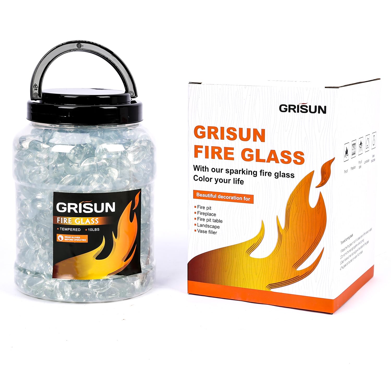 GRISUN Clear Fire Glass Cashew for Fire Pit, 10 Pounds 1 Inch Tempered ...
