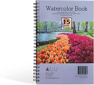 Amazon.com: Elan Watercolor Book A5, Italian 100% Cotton Paper, 15 ...