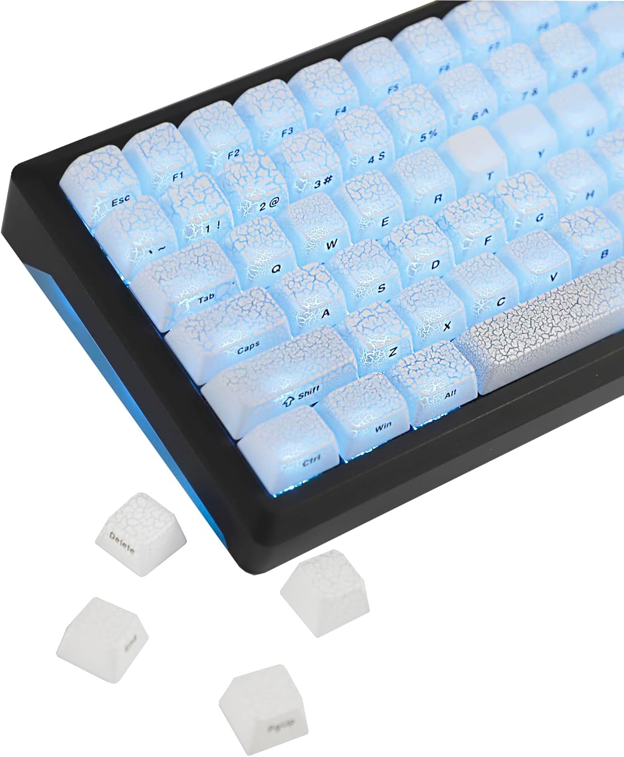 YMDK Ice Crack Shine Through Keycaps 123 Side Print PC MDA Profile Cool ...