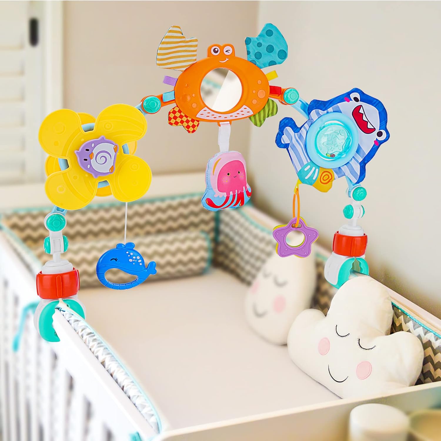 VicTop Stroll Activity Arch with Rattle Toys, Baby Pram Play Arch Toy ...