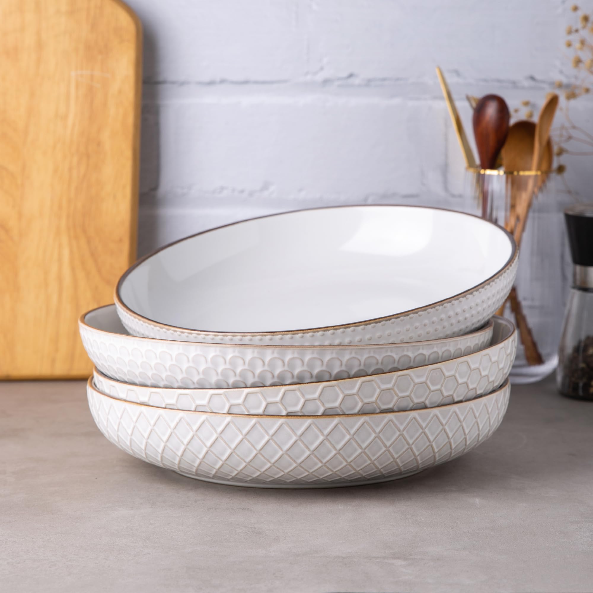 GBHOME 9.5'' Large Pasta Bowls, 42 Ounce Stoneware Salad Bowls for ...