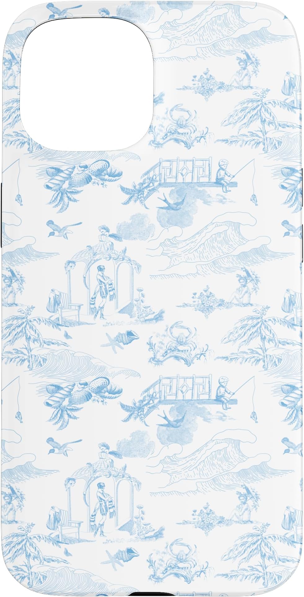 Amazon.com: iPhone 15 Preppy Light Blue Toile Coastal Seaside Beach ...