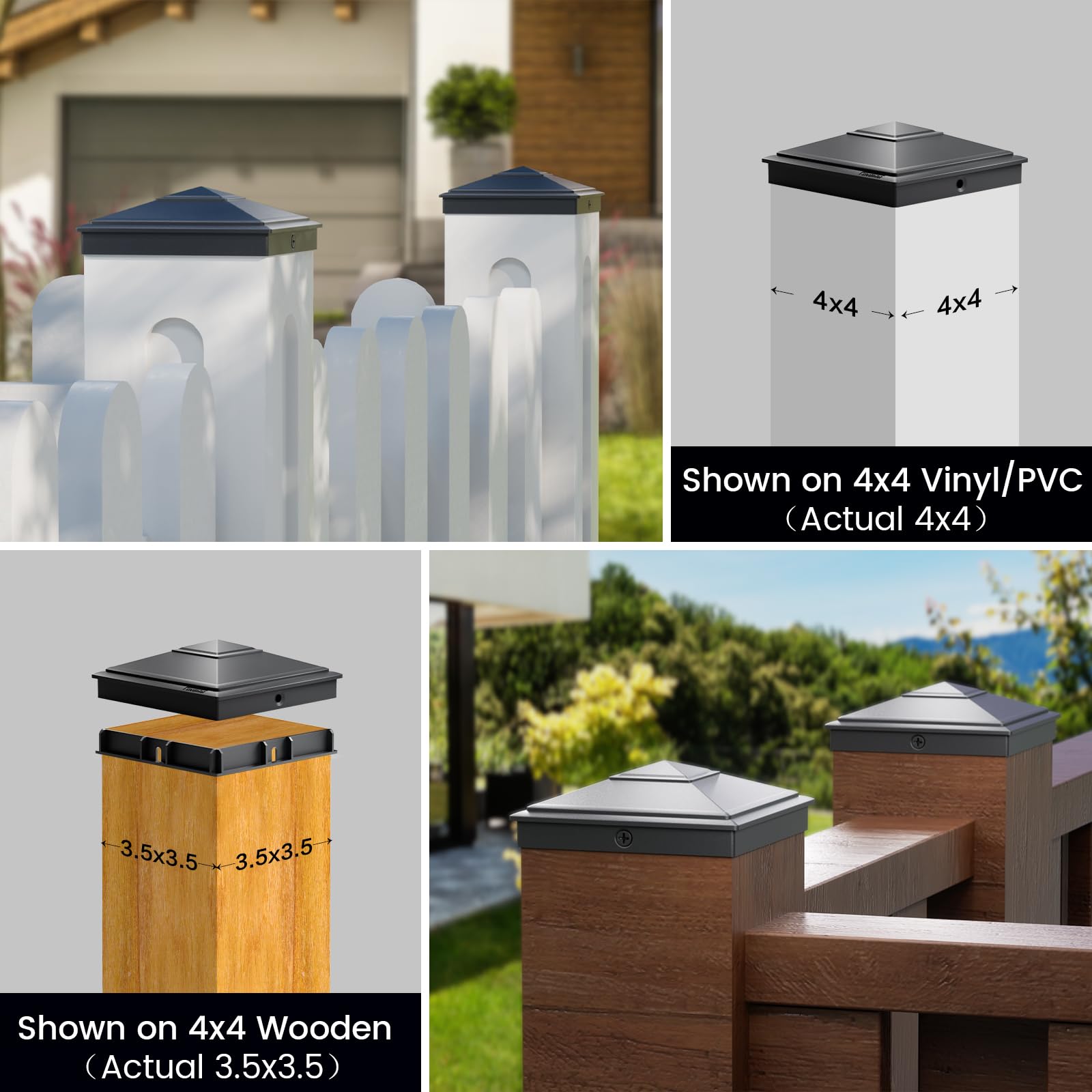 Snapklik.com : SIEDiNLAR 4x4 Pyramid Post Caps Waterproof Outdoor 4x4 ...