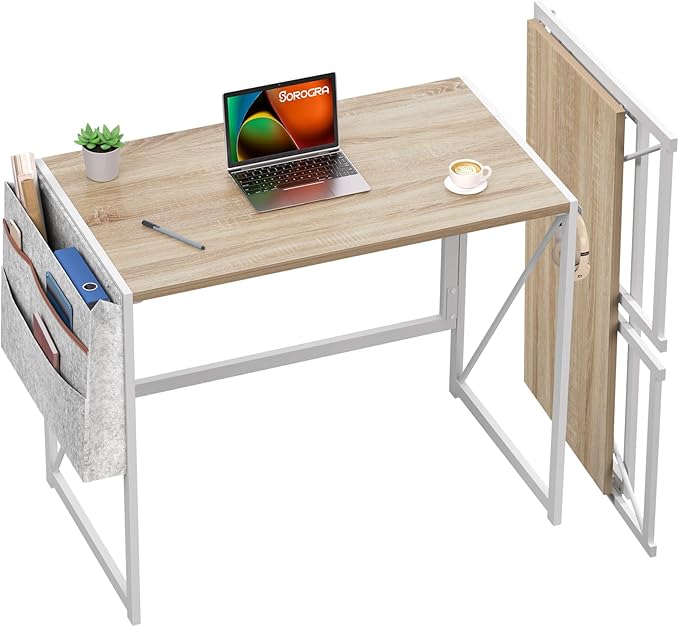 SOROGRA Small Folding Desk 80 cm, Foldable Desks with Storage Bag and ...