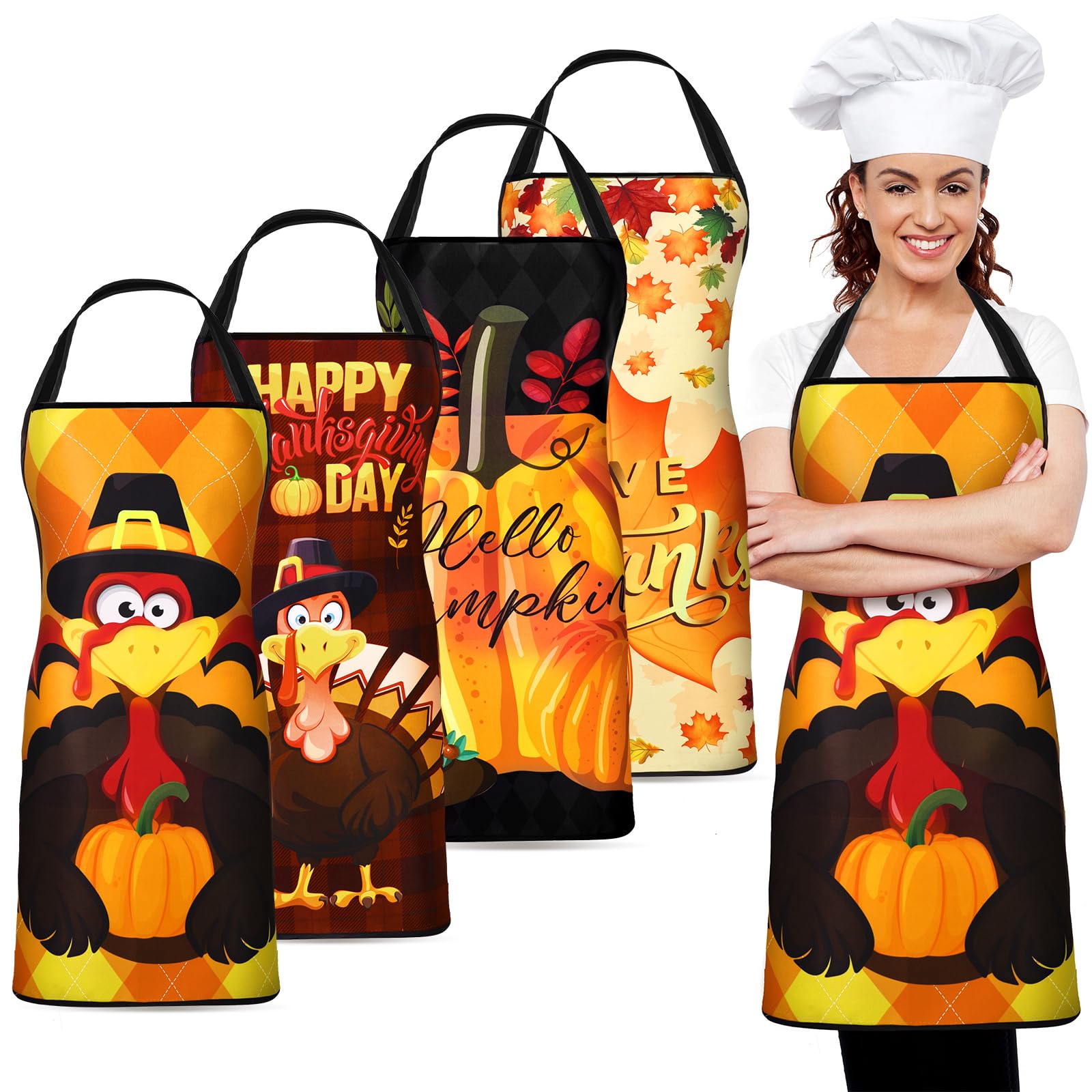 Amazon.com: Meanplan 4 Pcs Fall Apron Thanksgiving Turkey Chef Apron ...