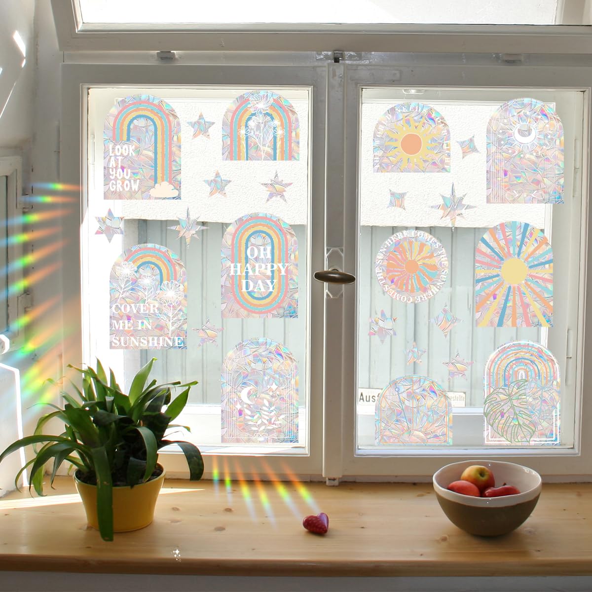 Amazon.com: YIMEHDAN Boho Rainbow Sun Window Decal, Positive Quote ...