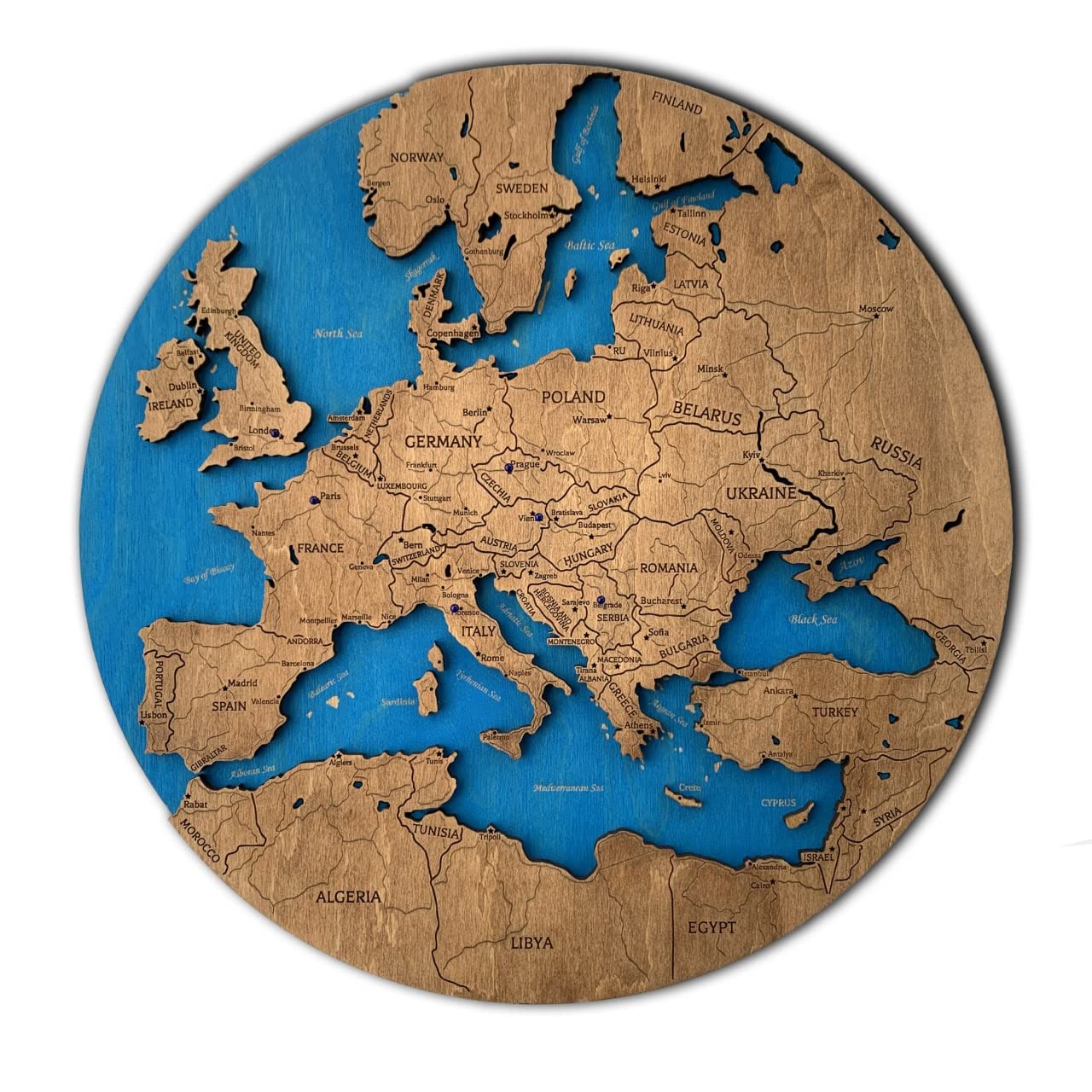 Buy Handmade 3D Carved Wooden Map of Europe with Borders and Capitals ...