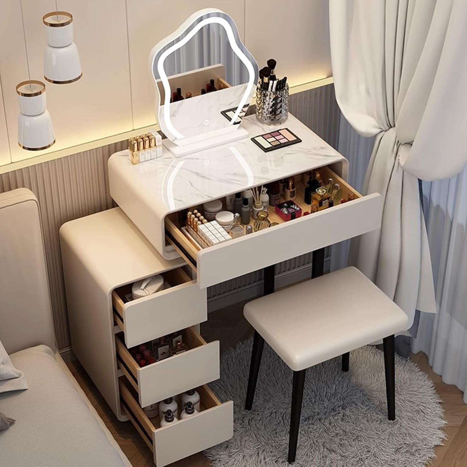 Amazon.com: Makeup Table Makeup Vanity Desk with Lighted Mirror & Power ...