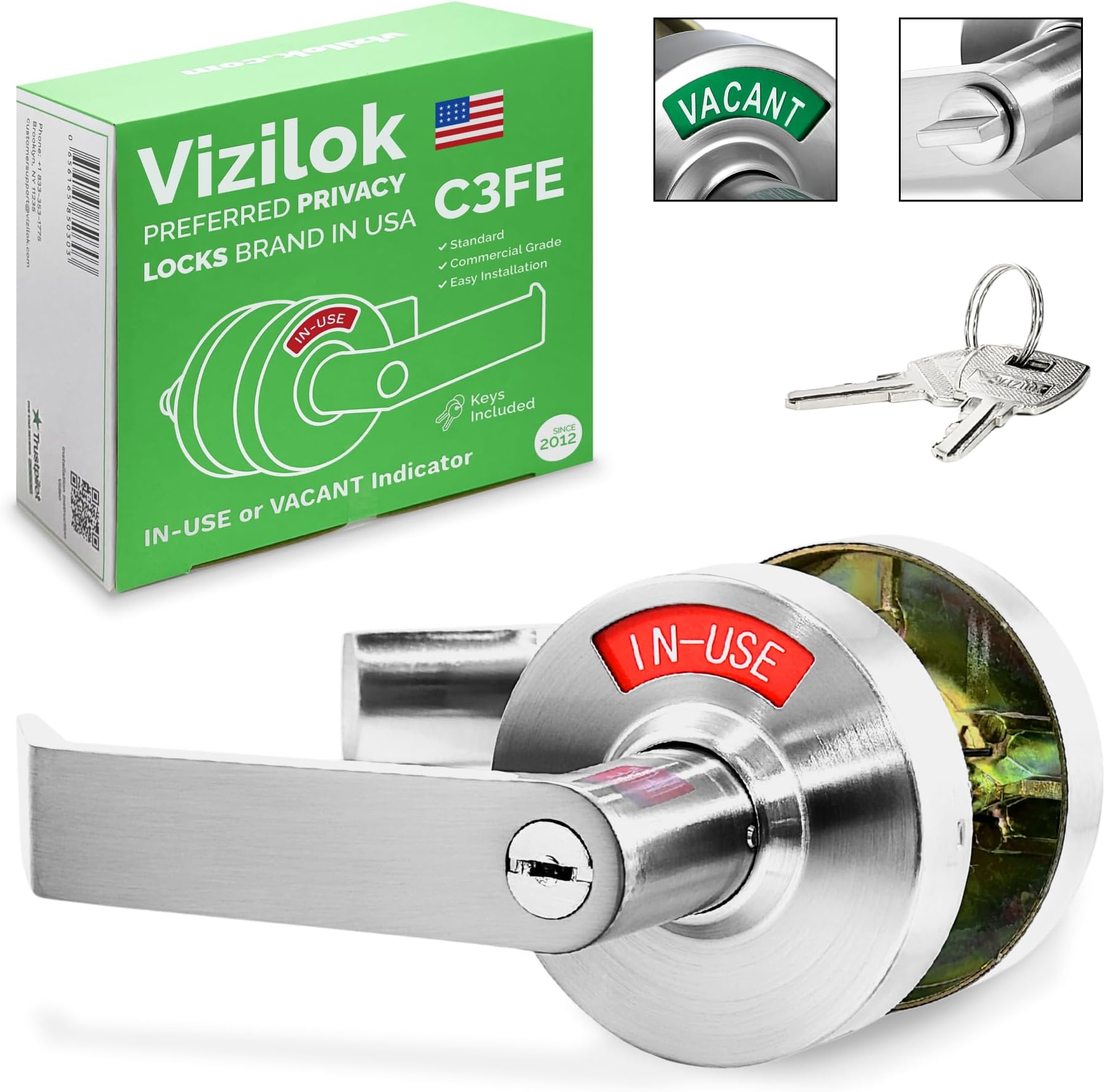 Bathroom Privacy Lever Lock with in-Use & Vacant Large Indicator ...