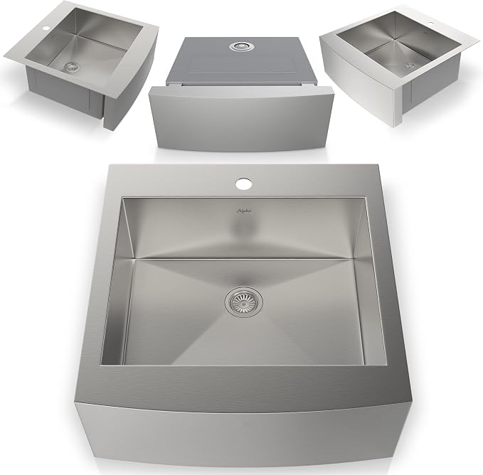 Alpha Sinks 24" Top Mount Farmhouse Apron Sink - Stainless Steel, Anti ...