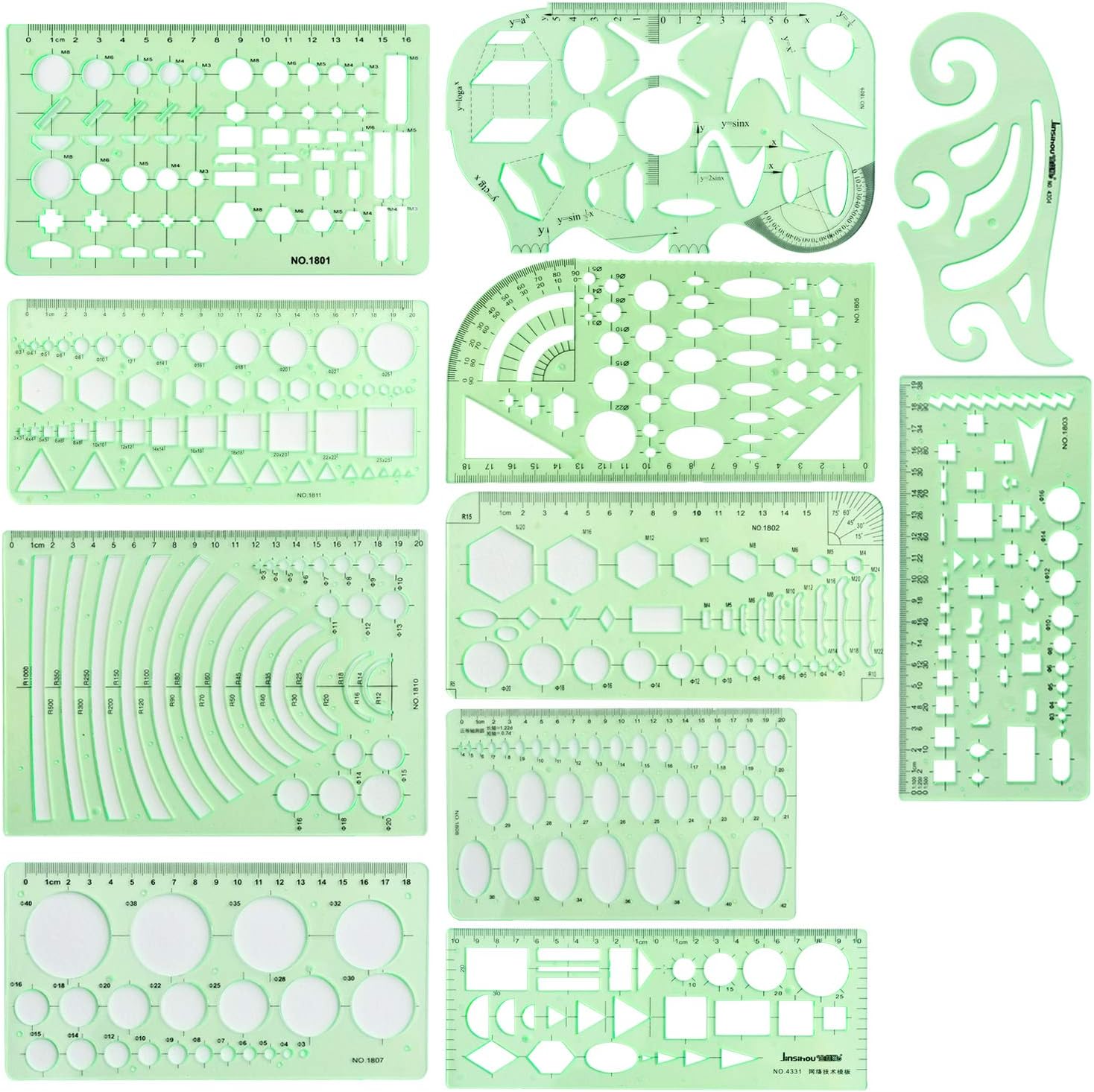 Amazon.com: 11 Drawing Templates Geometric Measuring Stencils, French ...