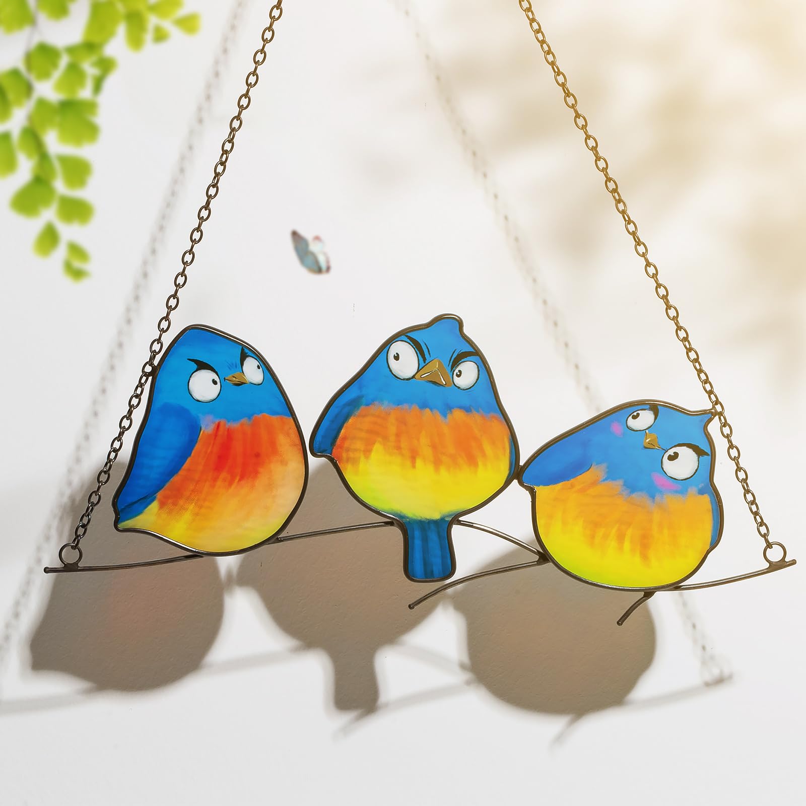Amazon.com: Bluebird Stained Glass Window Hanging: Hewory Birds on ...