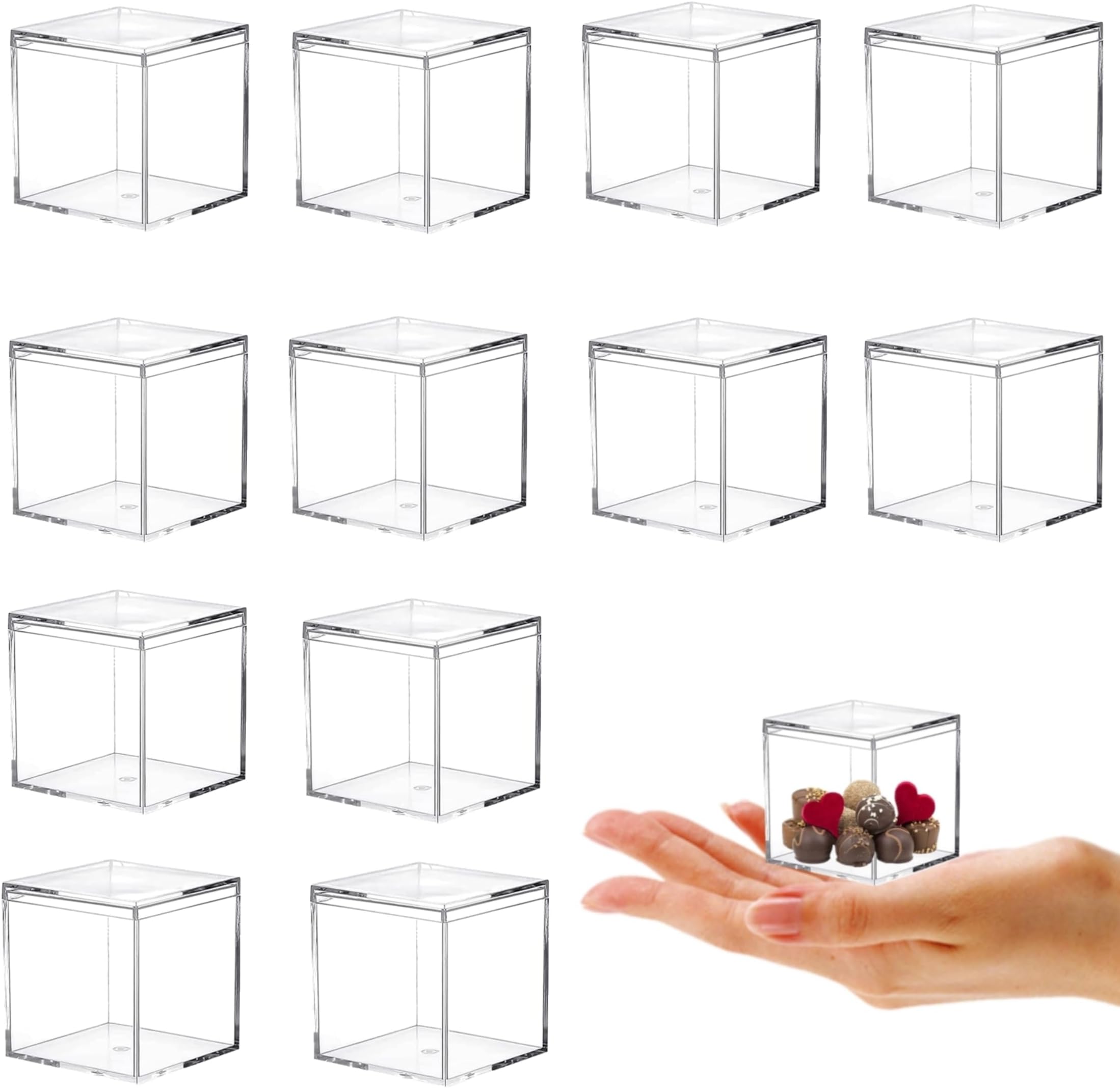 Amazon.com: 12 Pack Acrylic Box, Small Clear Plastic Square Cube Box ...