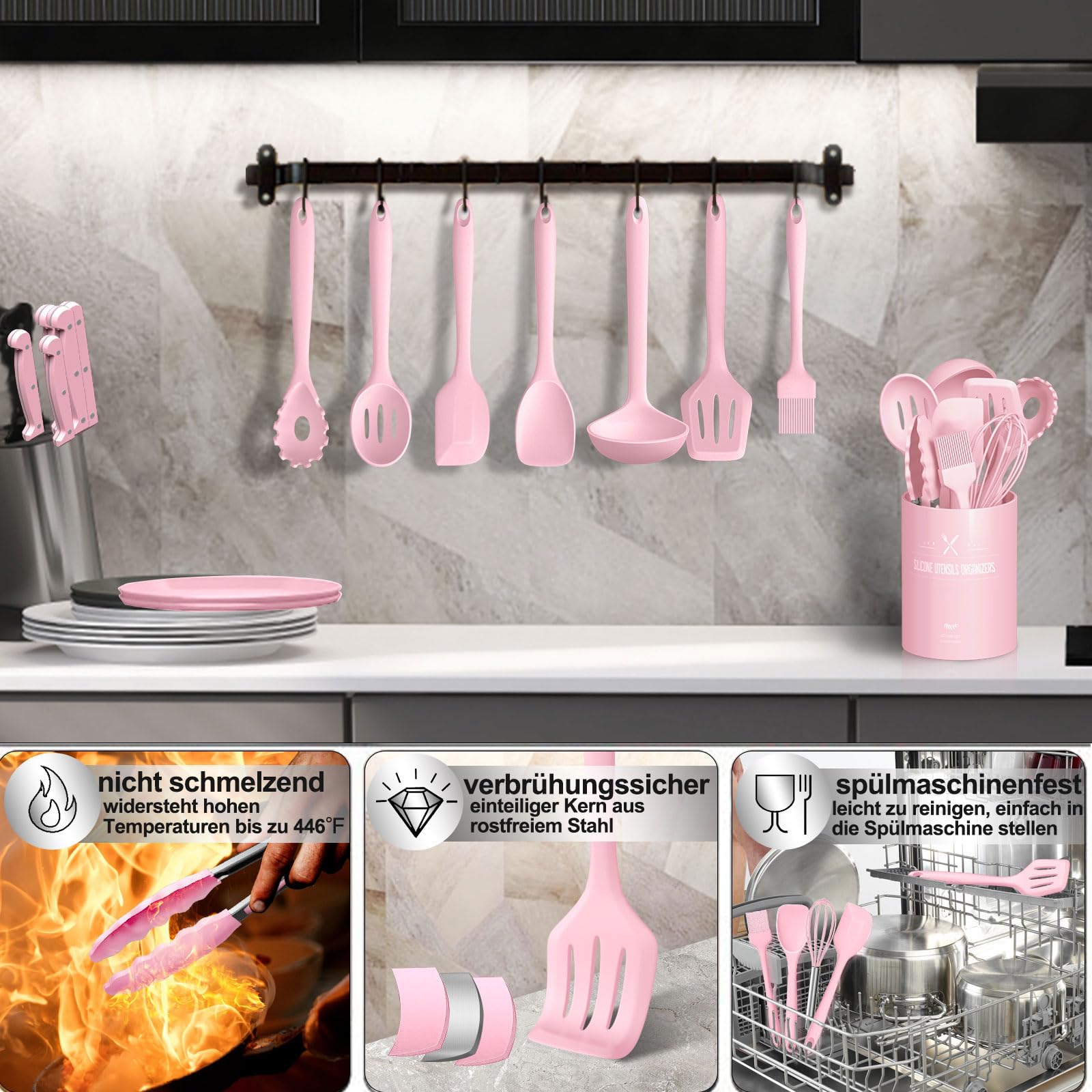 Pink Cooking Utensils Silicone Utensil Set Kitchen Utensil Set Safety