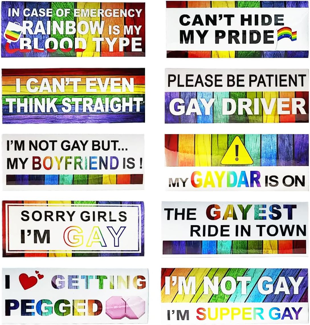 Amazon.com: 10PCS Magnetic Bumper Sticker Decals, Funny LGBT Rainbow ...