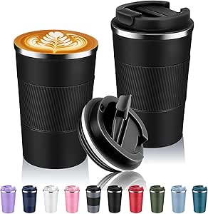Amazon.com: Volhoply 13 oz Stainless Steel Insulated Travel Coffee Mug with Fip Lid Bulk 2 Pack ...