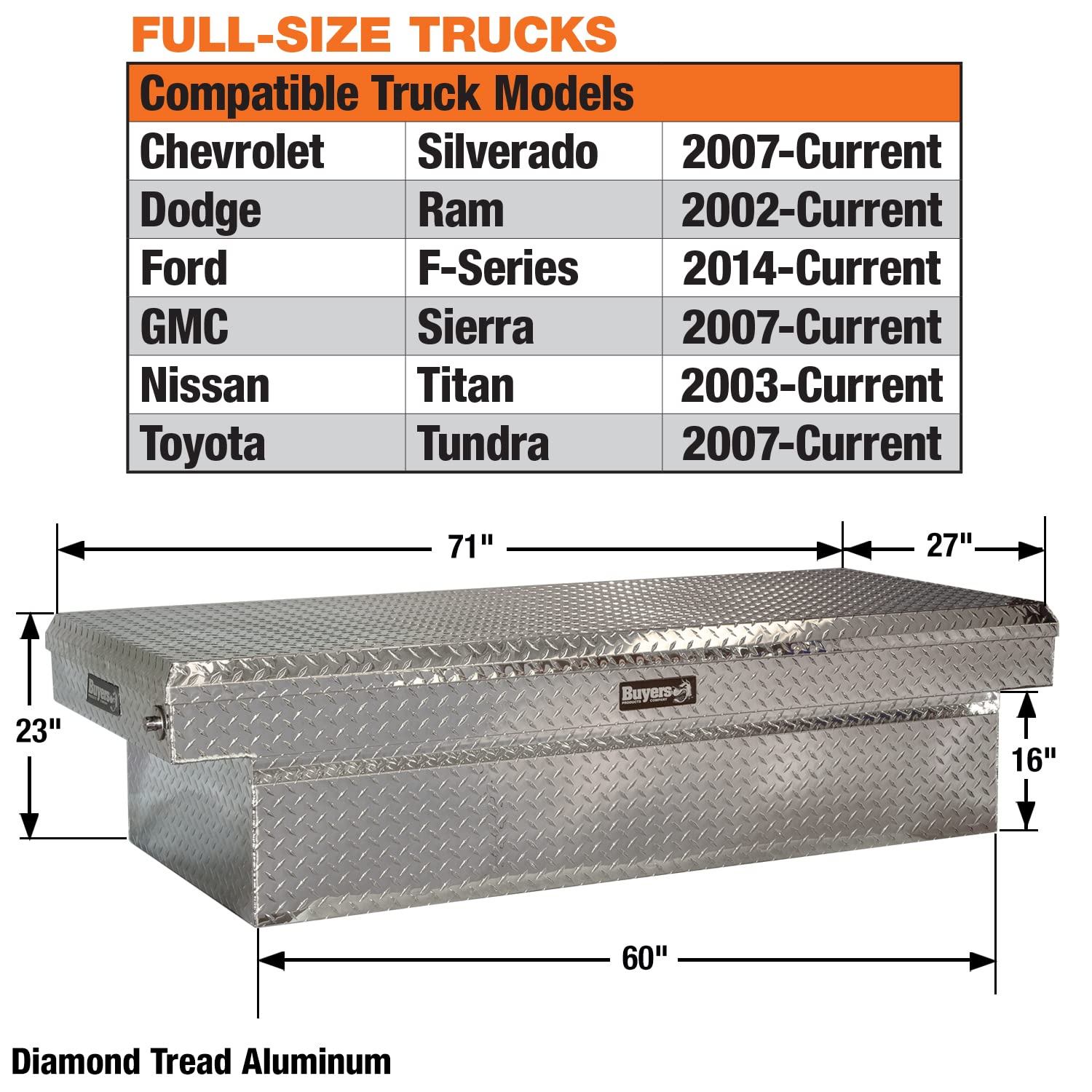 Buyers Product 23x27x71" Diamond Tread Aluminum Crossover Truck Box ...