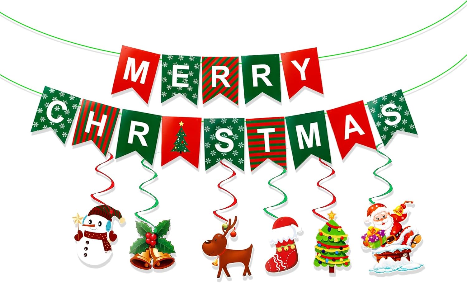 Amazon.com: Merry Christmas Banner with Hanging Swirls, Red And Green ...
