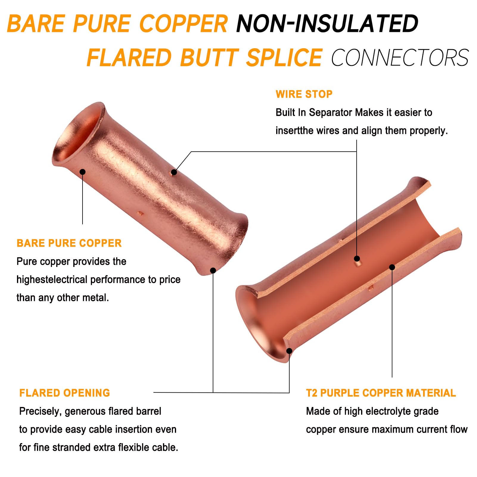 Snapklik.com : 0 Gauge Flared Barrel Butt Splice Connectors Kit 12PCS 1 ...