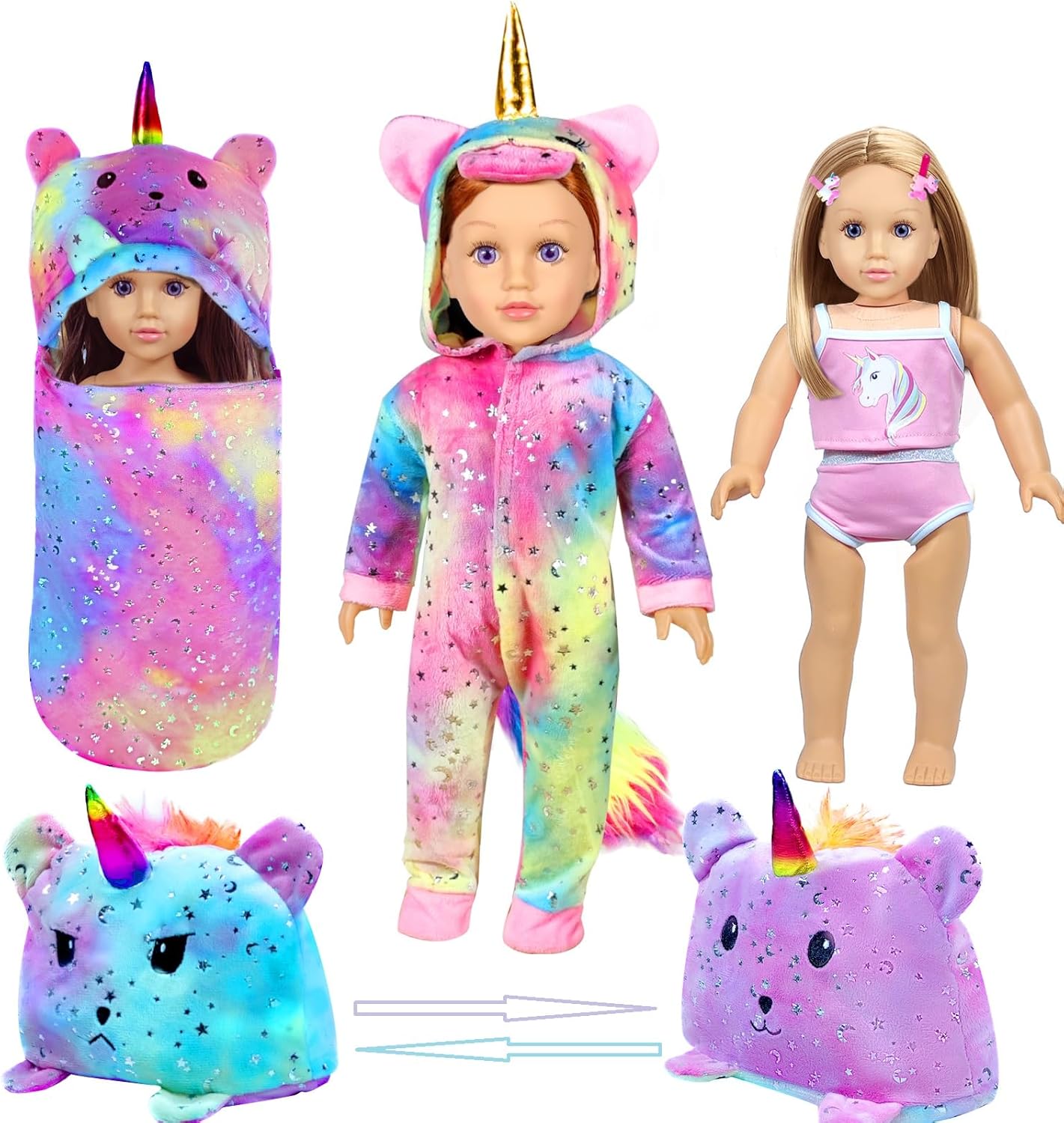 Amazon.com: WONDOLL 18-inch-Doll-Clothes and Unicorn Reversible-Doll ...