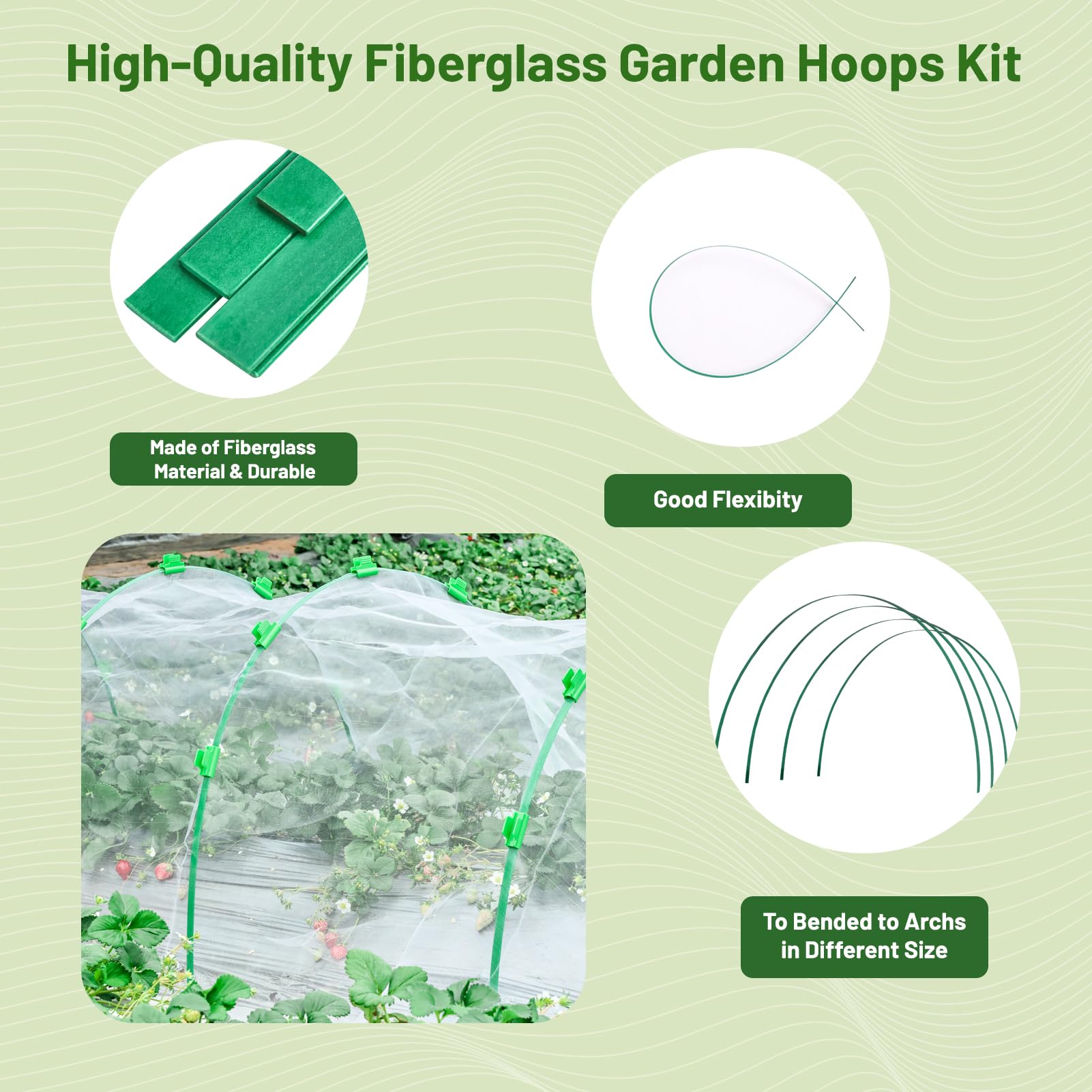 8 PCS Fiberglass Garden Hoops, 6.6 FT Bendable Hoop for Plant Cover ...