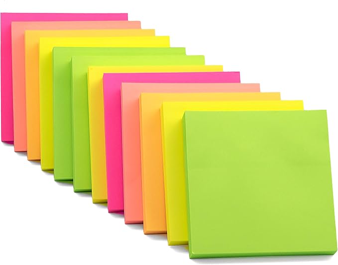 Evergreen Goods Sticky Notes Set – 1200 Sheets in Vibrant Neon Colours ...