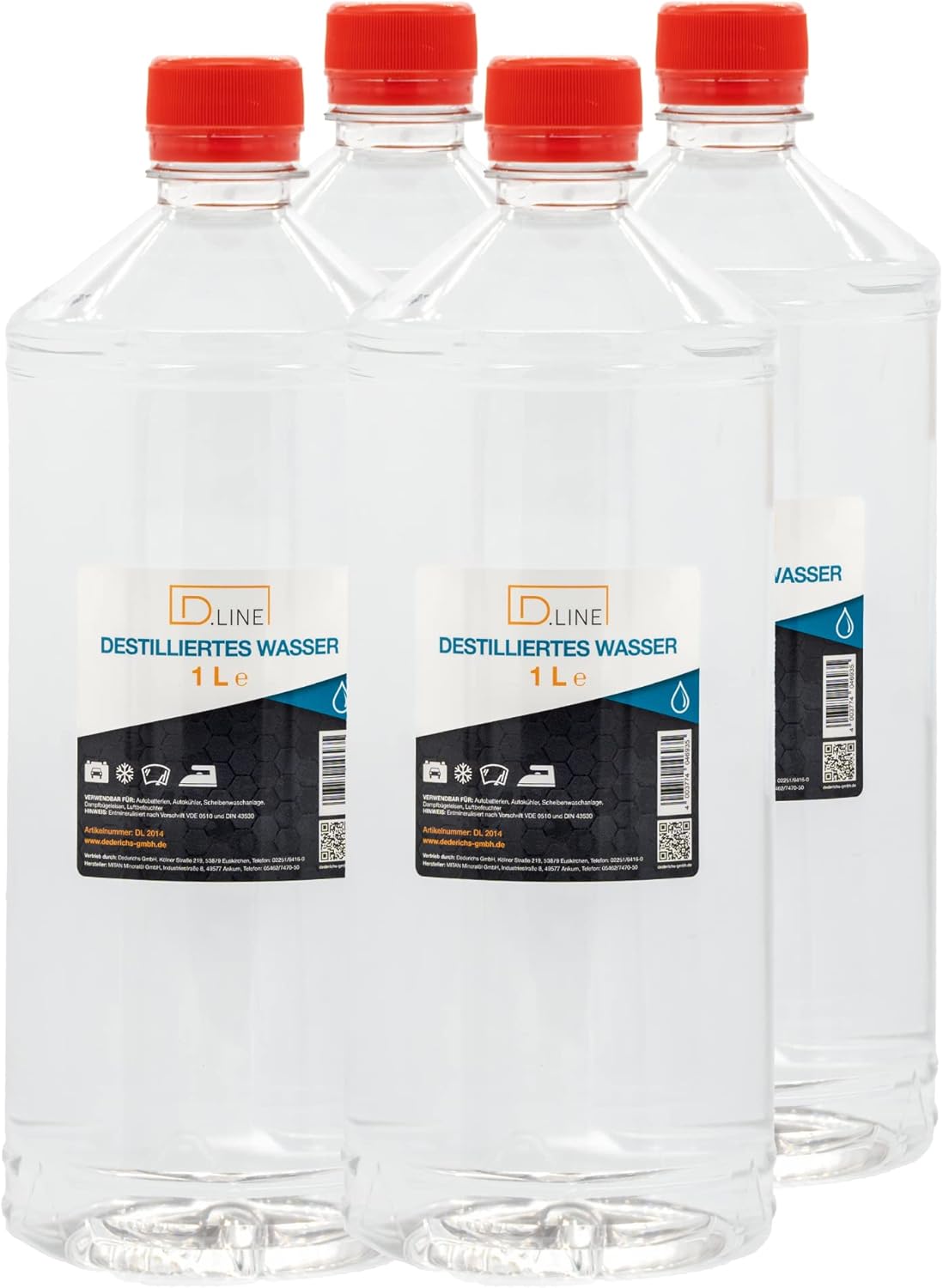 D.LINE Destilliertes Wasser 4x 1 Liter, Entmineralisiert nach ...
