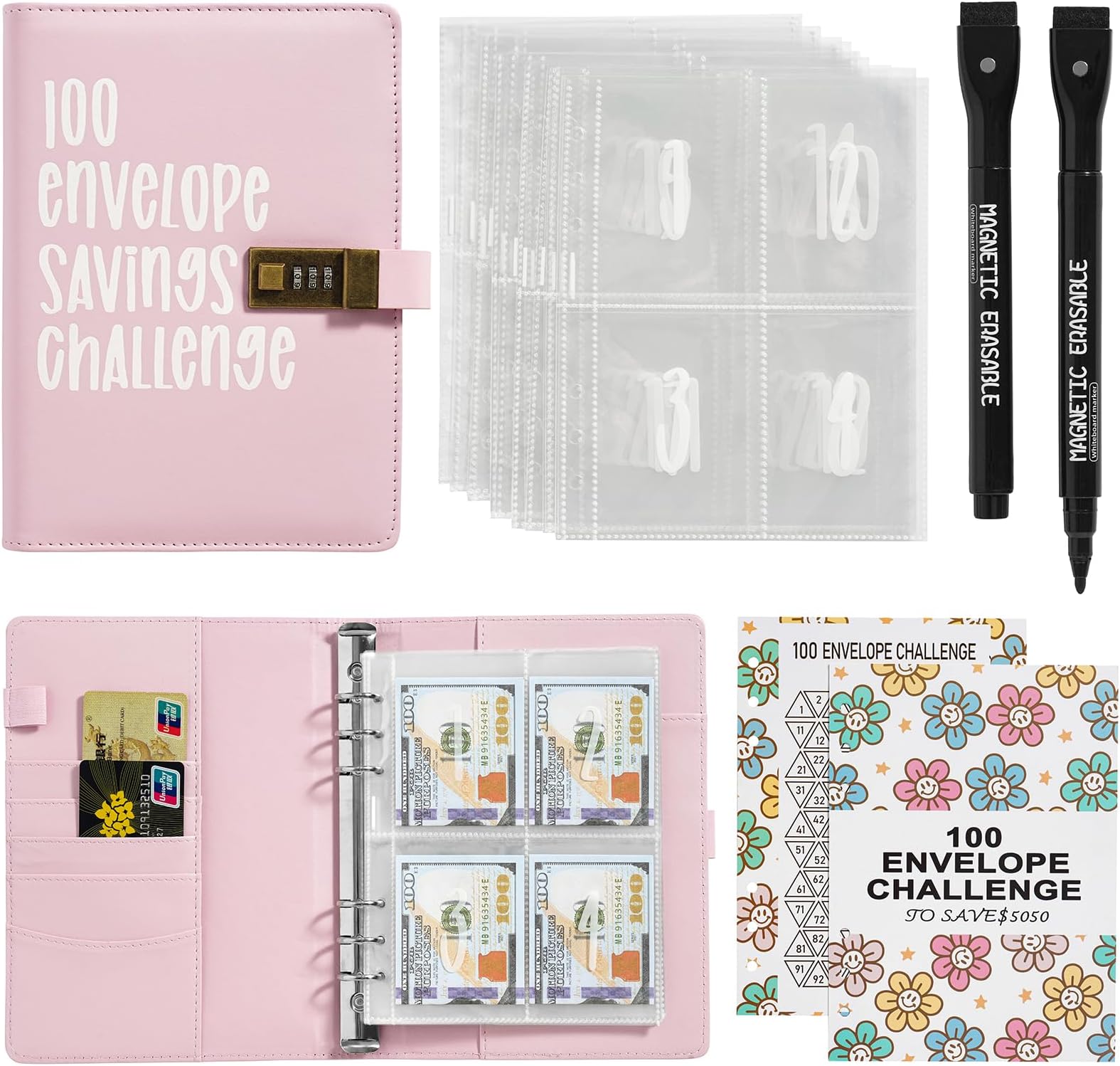 Amazon.com : WEEAEEW Envelopes Savings Challenge Binder with Code Lock ...