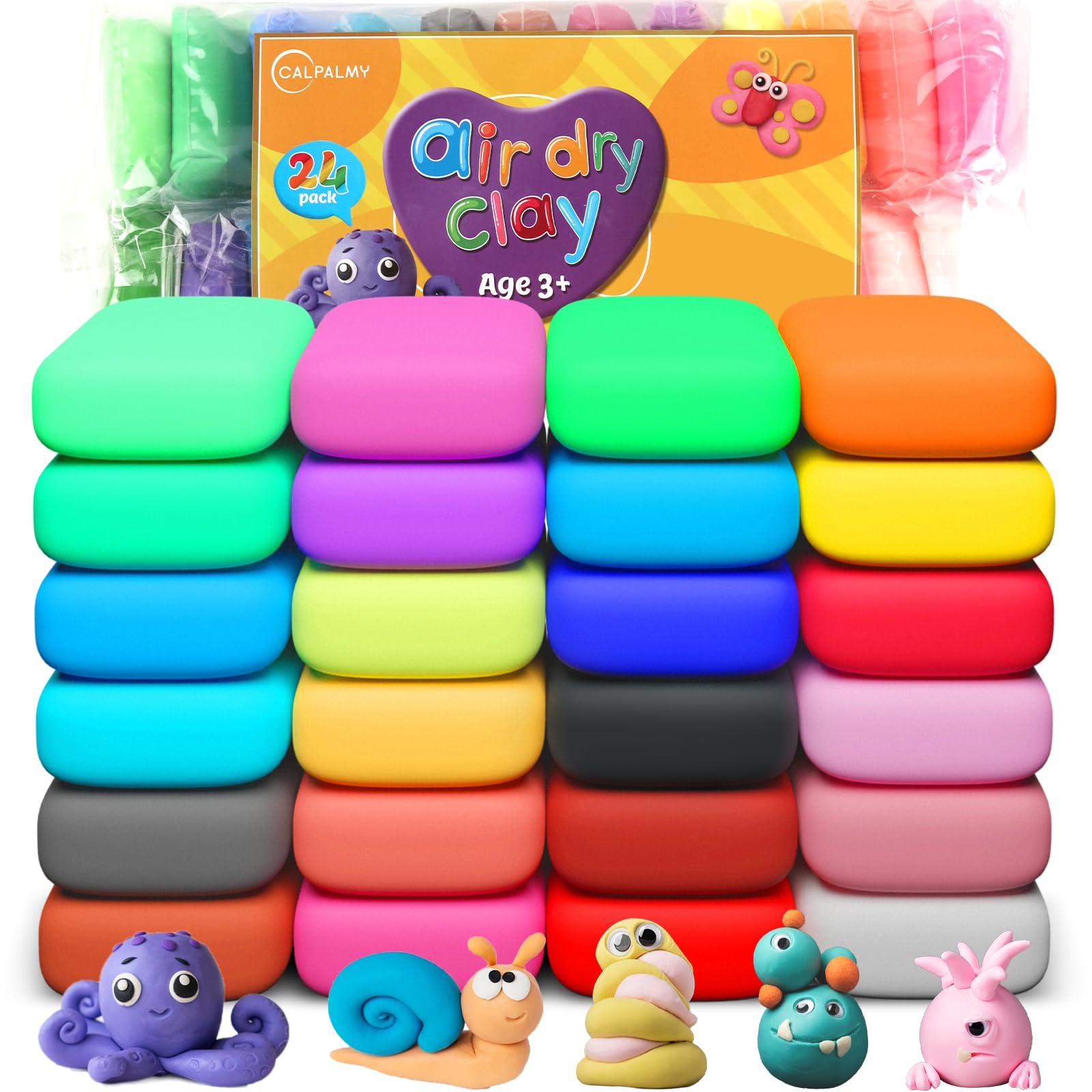 Amazon.com: CALPALMY Air Dry Clay (8.5oz), Bulk 24-Pack Colors Moldable ...