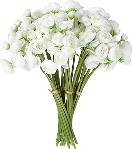Amazon.com: Yuxung 36 Pcs Ranunculus Artificial Flower Silk White ...