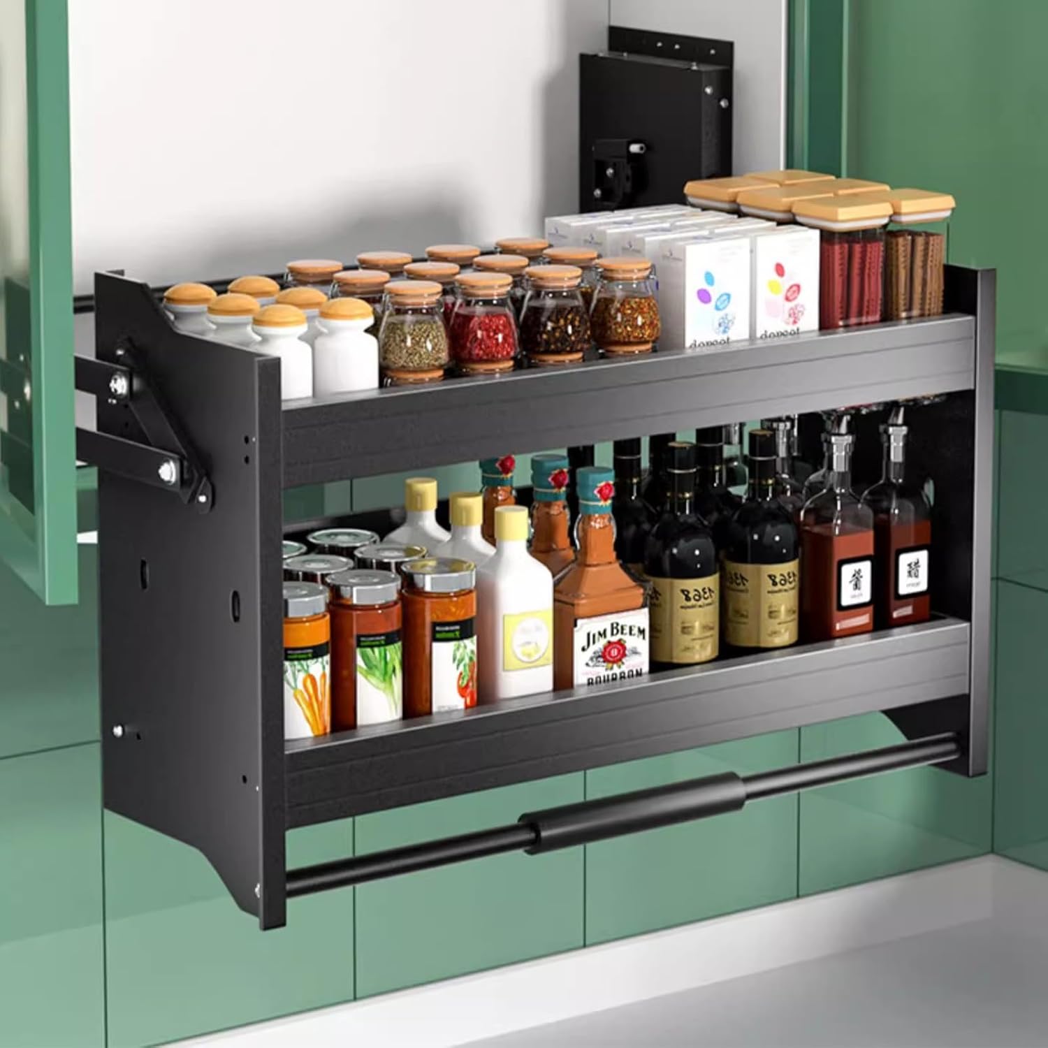 Kitchen Cabinet Pull Out Organizer with Wall Mounted Blind Pull Down ...