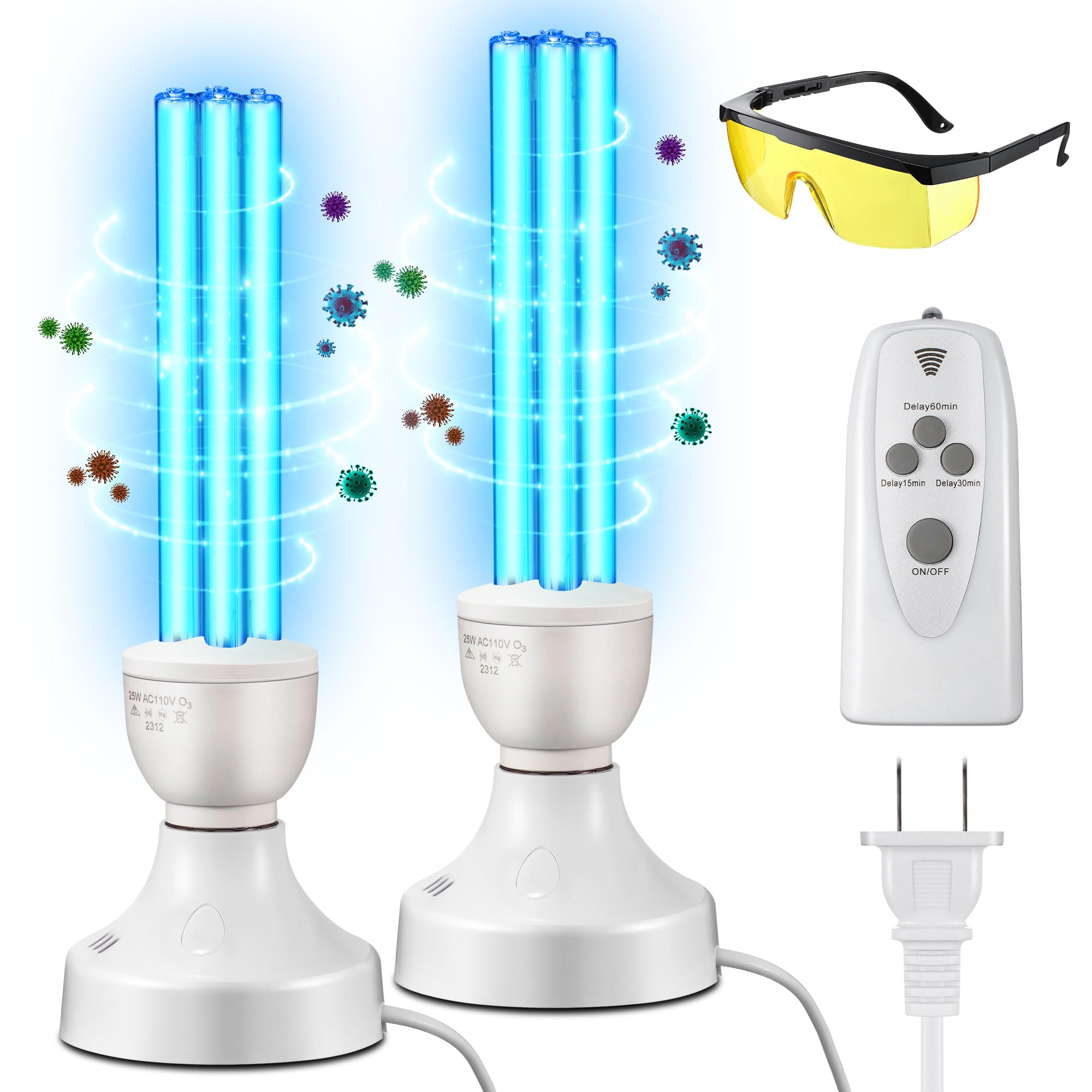 Qualirey 2 Pack 25 Watt UV Light Disinfection, UVC Light with E27 Base ...
