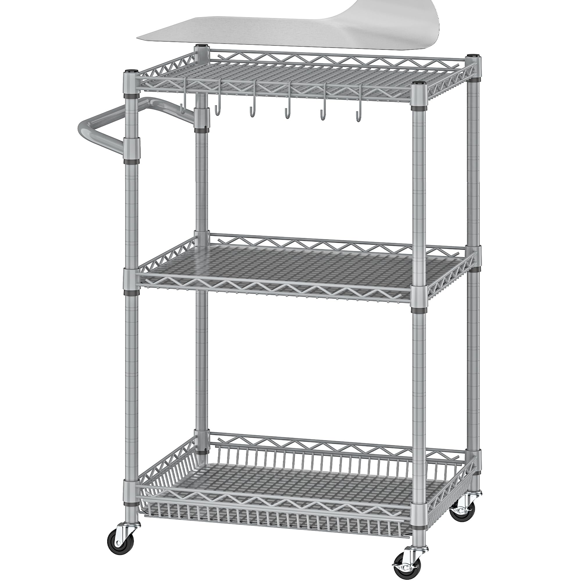 Amazon.com: Metal Utility Cart with Wheels, 3 Tier Wire Rolling Cart ...
