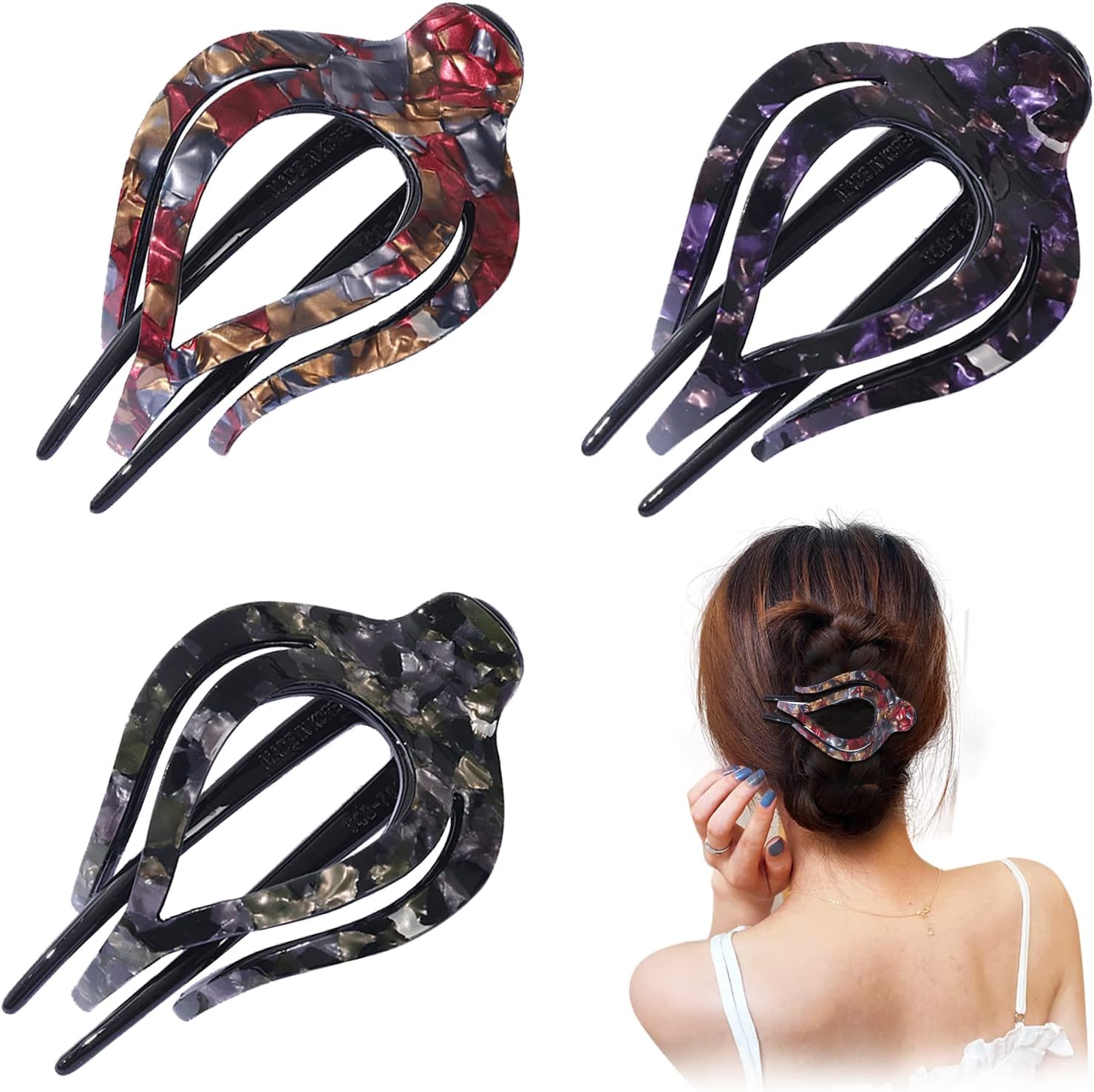 French Curved Hair Clips, Jaqakid 3Pcs Women Clips for Hair No Slip ...