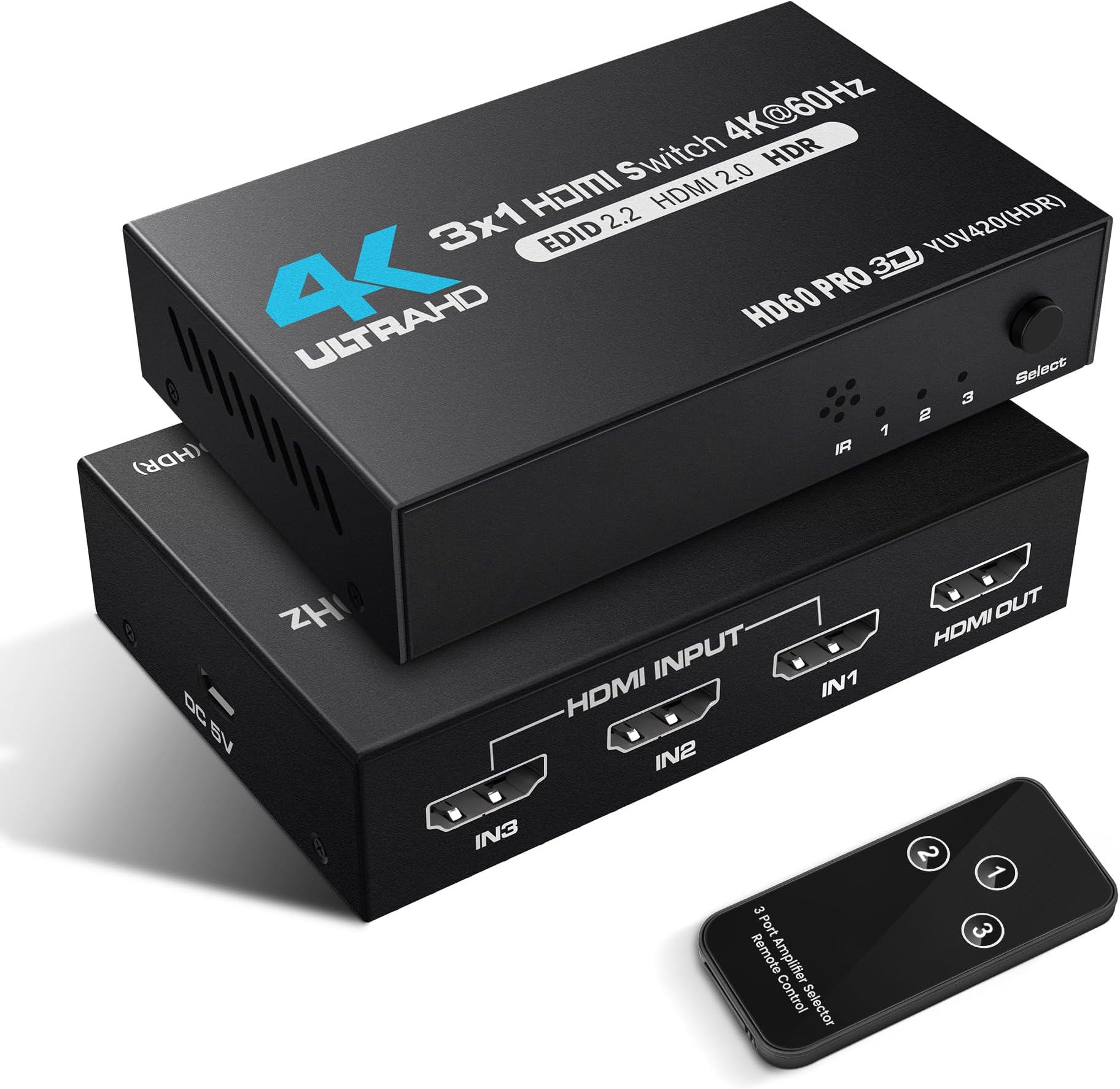 Amazon.com: GE HDMI Switch with Remote, 3 Input 1 Output, HDMI 2.0 4K ...