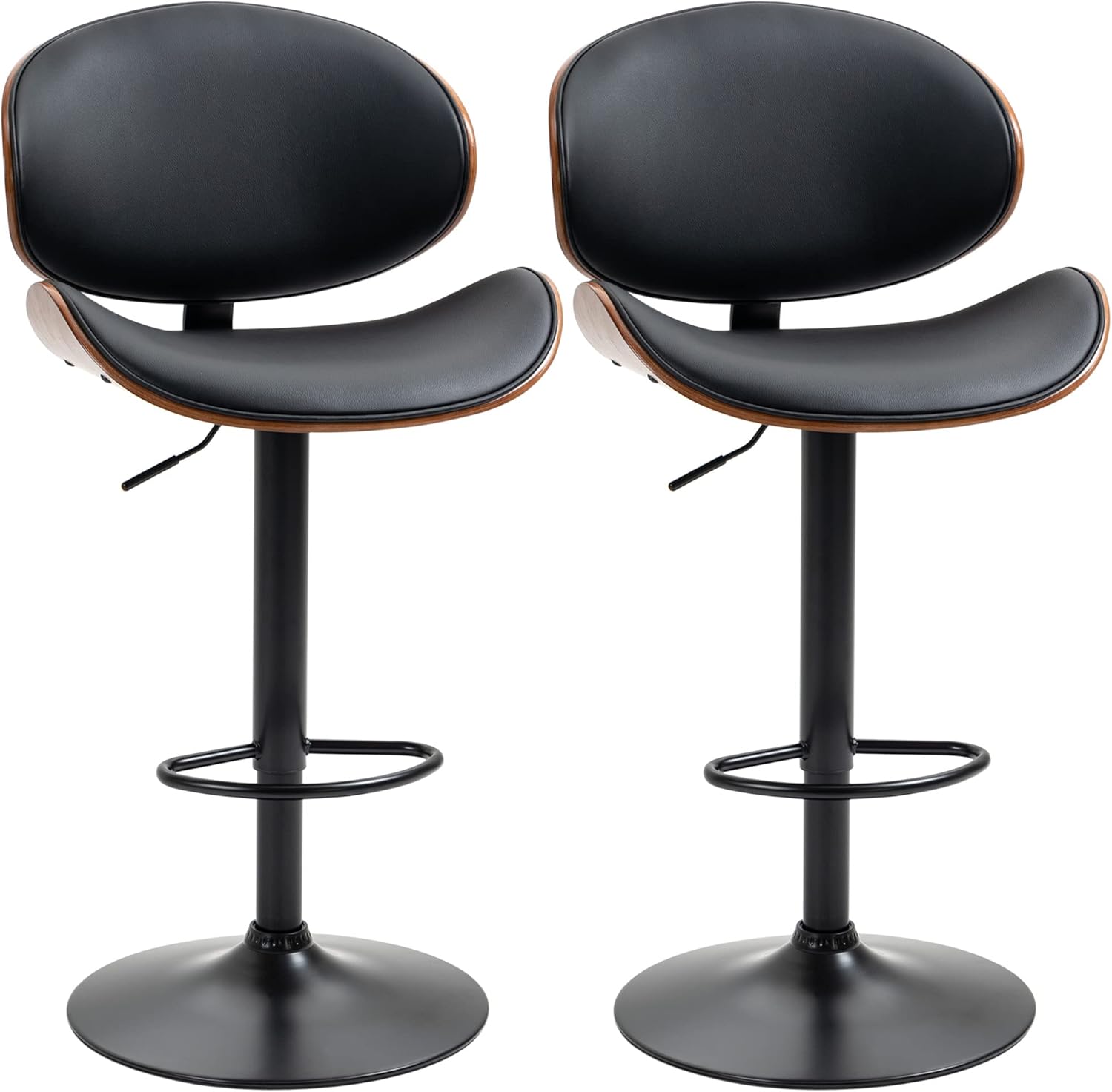 HOMCOM Bar Stools Set of 2, Modern Adjustable Swivel Barstools, PU ...