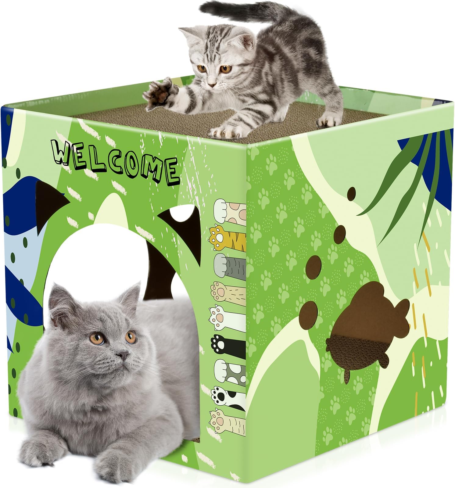 Amazon.com : Bissap Cat Cardboard House, Large Cat Play House with 2 ...