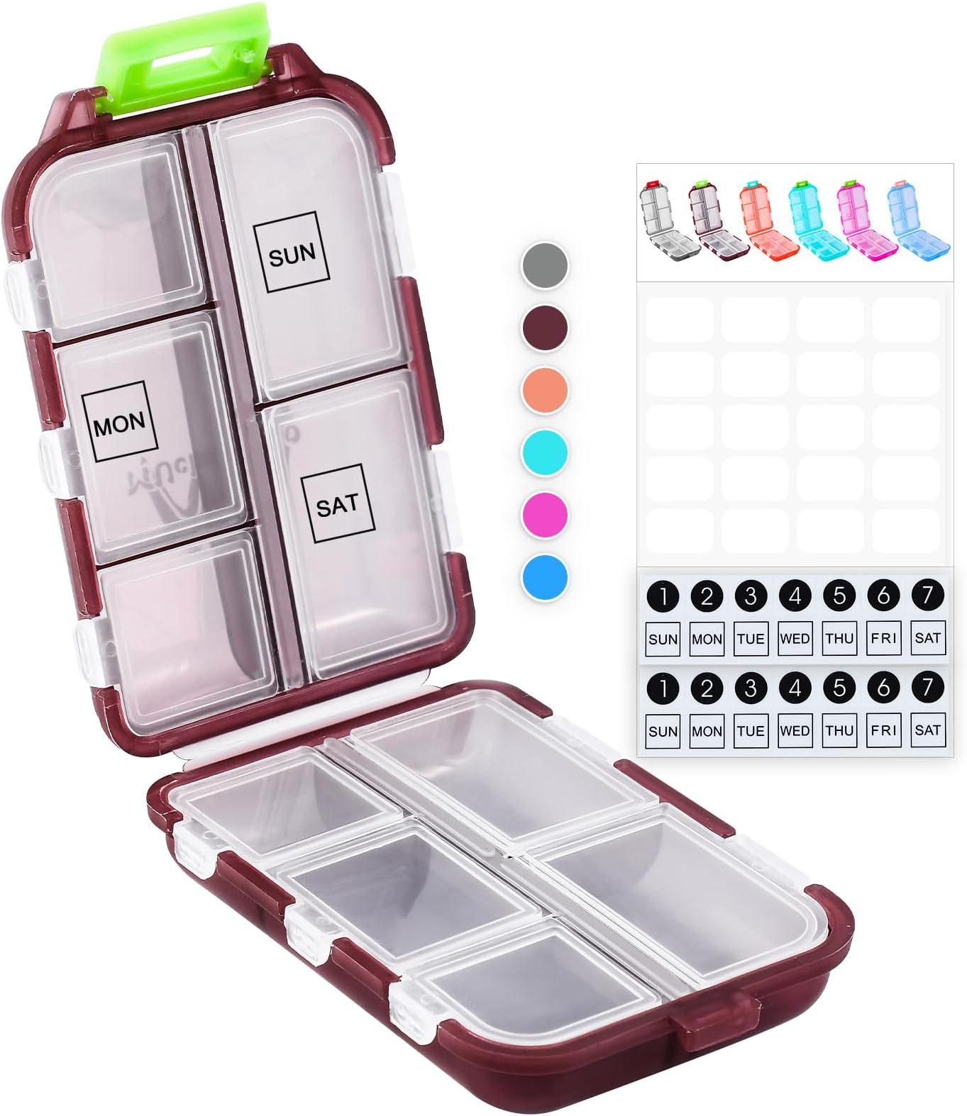 Amazon.com: Zuihug 1Pack Travel Pill Organizer - 10 Compartments Pill ...