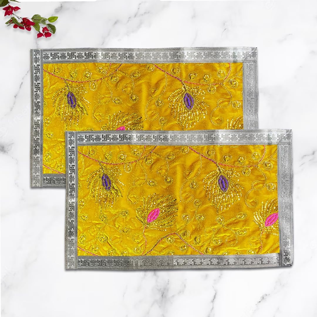 Shoppersduniya Red Swastik Velvet Designer Aasan Pooja Cloth Mat Mandir ...