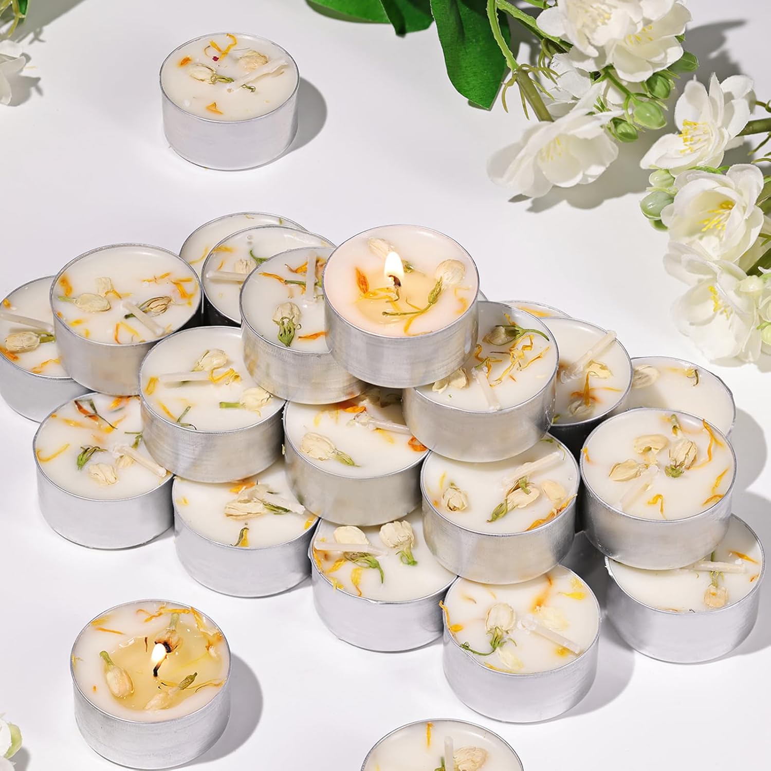 Amazon.com: 16 Pcs Jasmine Scented Tealight Candles, 6H Long Burning ...