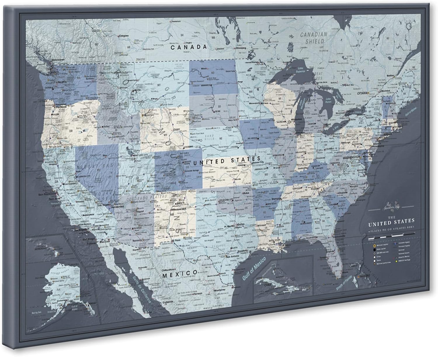 Amazon.com: US Travel Map With Push Pins on Canvas - Detailed USA pin ...