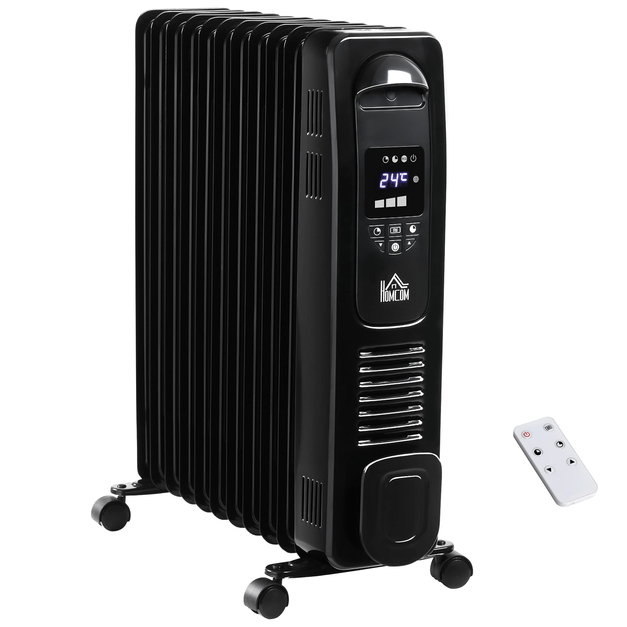 HOMCOM 2500W Digital Display Oil Filled Radiator, 11 Fin Portable ...