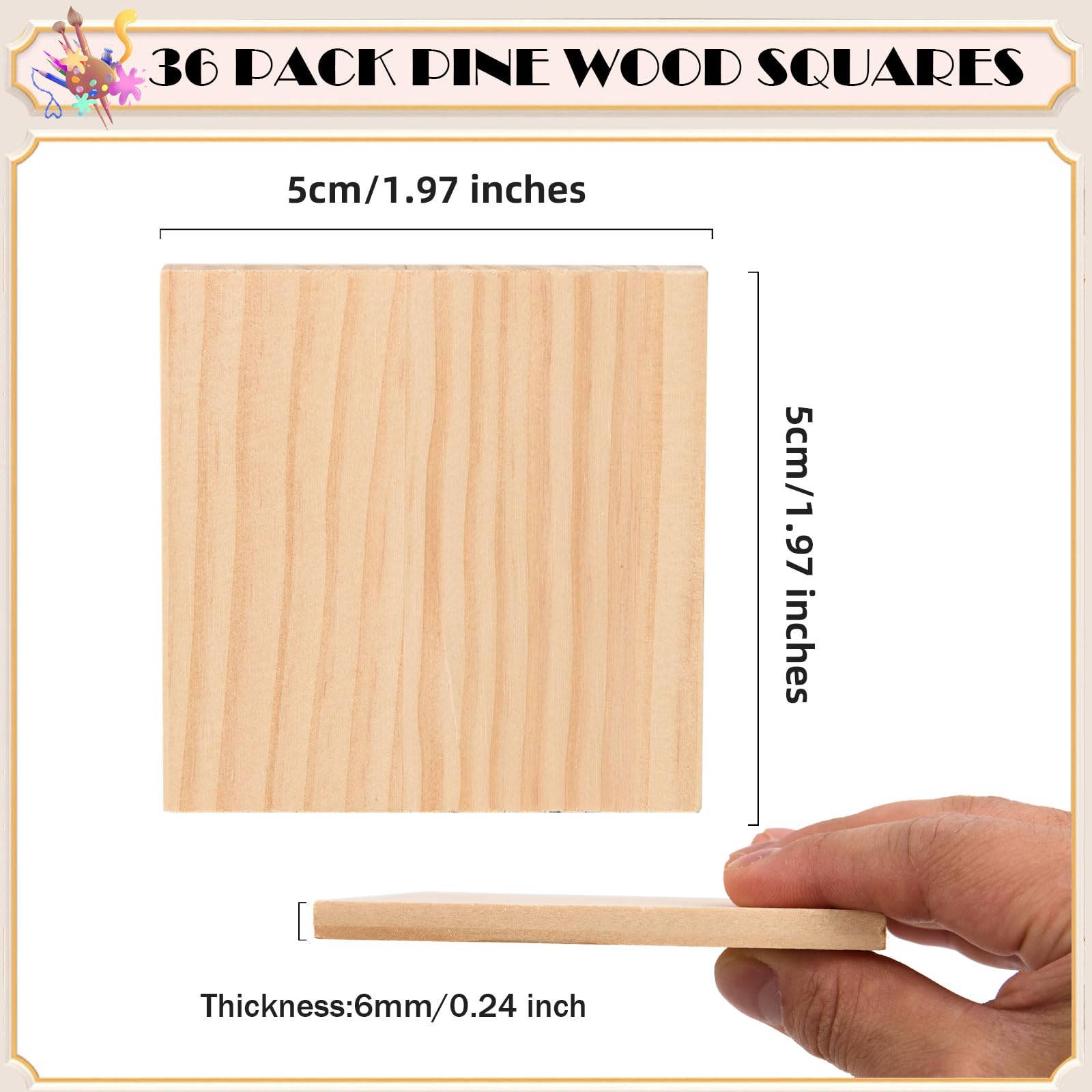 Snapklik.com : AWIZOM 36 Pcs Unfinished Wood Squares Cutouts 2x2 Inch ...